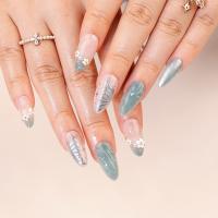 China Hot Selling Almond 3D Press On Nails Fashion Green For Wholesale for sale
