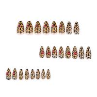 China Short Almond 3D Press On Nails Cherry Leopard Print Nail Stickers for sale