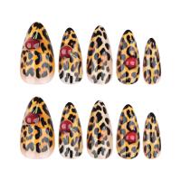 China Short Almond 3D Press On Nails Cherry Leopard Print Nail Stickers for sale