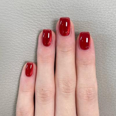 China Wine Red Solid Color 3D Artifical Nails Flashing Cat Eye Nail for sale