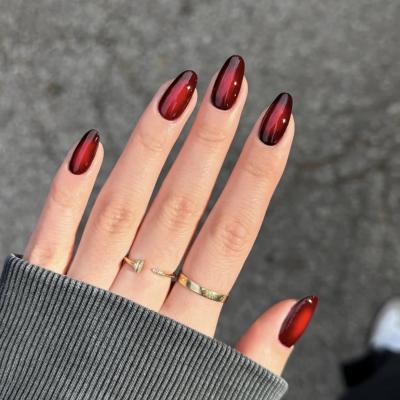 China Gradient Red Custom Press On Nails Long Lasting Reusable Bespoke Press On Nails for sale