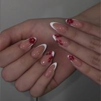 China Medium Almond Flower Design French Tip False Nails Wholesale for sale