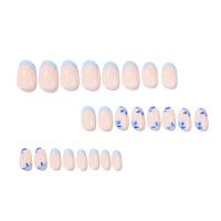 China Fashion Style Blue Flower French Tip Press On Nails OEM Service for sale