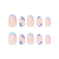 China Fashion Style Blue Flower French Tip Press On Nails OEM Service for sale