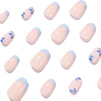 China Fashion Style Blue Flower French Tip Press On Nails OEM Service for sale