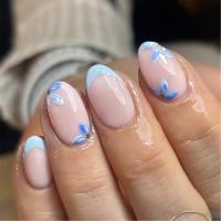 China Fashion Style Blue Flower French Tip Press On Nails OEM Service for sale