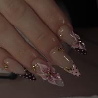 China 24 Pcs Flower Design French 3D Artificial Nails No Nail Damage for sale