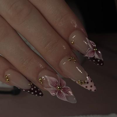 China 24 Pcs Flower Design French 3D Artificial Nails No Nail Damage for sale