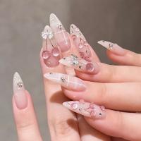 China 3D Ombre Rhinestone Press On Nails Private Label False Nails With Gems for sale
