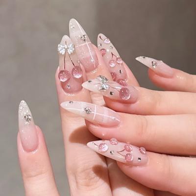 China 3D Ombre Rhinestone Press On Nails Private Label False Nails With Gems for sale
