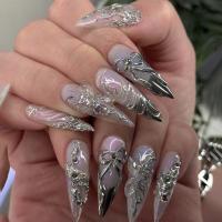 China 3D Silver Custom Press Nails Rhinestonerfly Private Label Service for sale