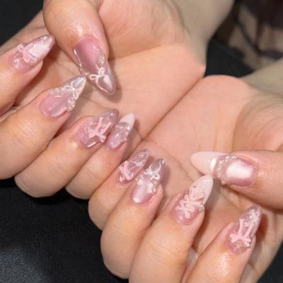 China Long French Cat Eye Press On Nails Almond 3D Design Grunge Style for sale