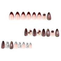 China Almond French Tip Artifical Nails 3D Cherry Zebra Stripe With Rhinestone for sale