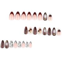 China Almond French Tip Artifical Nails 3D Cherry Zebra Stripe With Rhinestone for sale
