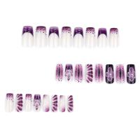 China Long Square Dark Style Pattern Press On Nails 3D Design Glossy for sale