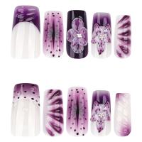 China Long Square Dark Style Pattern Press On Nails 3D Design Glossy for sale