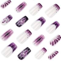 China Long Square Dark Style Pattern Press On Nails 3D Design Glossy for sale