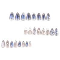 China MSDS Rhinestone Press On Nails French Tip Reusable Blue Holographic Nails for sale
