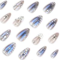 China MSDS Rhinestone Press On Nails French Tip Reusable Blue Holographic Nails for sale