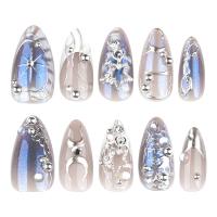 China MSDS Rhinestone Press On Nails French Tip Reusable Blue Holographic Nails for sale
