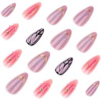 China Long Almond Gilded Print Pattern Press On Nails 3D Design for sale