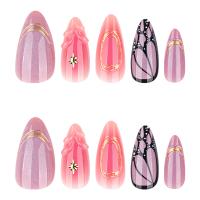 China Long Almond Gilded Print Pattern Press On Nails 3D Design for sale