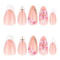 China Long Almond Gilded ABS 3D Press On Nails With Flowers Design for sale