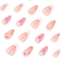 China Long Almond Gilded ABS 3D Press On Nails With Flowers Design for sale