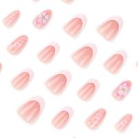 China French Tip Medium Stiletto 3D Fake Nails With Gentle Flowers Design for sale