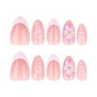 China French Tip Medium Stiletto 3D Fake Nails With Gentle Flowers Design for sale