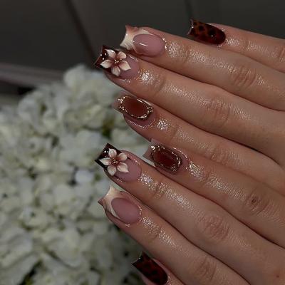 China Long Square Glossy Finish 3D Fake Nails Private Label Service for sale