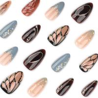 China Almond Hawksbill Turtle Personalized Press On Nails Marble With Rhinestone for sale