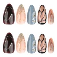 China Almond Hawksbill Turtle Personalized Press On Nails Marble With Rhinestone for sale