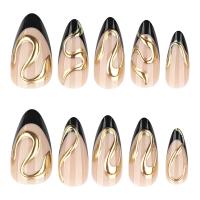 China Long Almond Dark Style 3D Press On Nails Gilded Design Factory Direct for sale