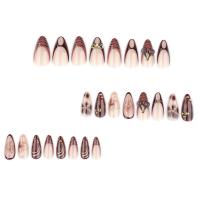 China Rhinestone Medium Almond Nails 3D Press On Nails MSDS French Flower Pearl for sale