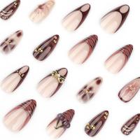 China Rhinestone Medium Almond Nails 3D Press On Nails MSDS French Flower Pearl for sale