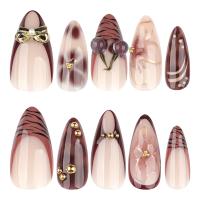China Rhinestone Medium Almond Nails 3D Press On Nails MSDS French Flower Pearl for sale