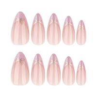 China Bow Long  Almond  French Tip Press On Nails Cat Eye Design for sale