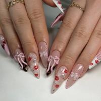 China Glossy Long Stiletto Grunge 3D False Nails Sweet Bow Design for sale