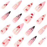 China Glossy Long Stiletto Grunge 3D False Nails Sweet Bow Design for sale