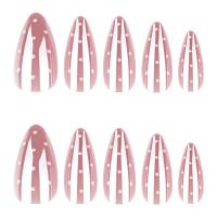 China Long Nude Almond Cat Eye Press On Nails MSDS Polka Dot Fake Nails for sale