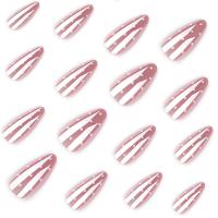 China Long Nude Almond Cat Eye Press On Nails MSDS Polka Dot Fake Nails for sale