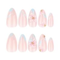 China Sweet Flower Finish Long Almond 3D Artifical Nails Ombre Design for sale