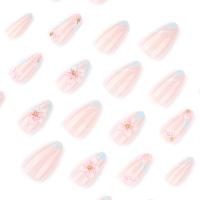 China Sweet Flower Finish Long Almond 3D Artifical Nails Ombre Design for sale