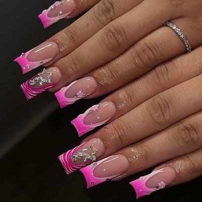 China 3D Design Nude Ombre Square Nails French Tip MSDS Ombre Nails Press On for sale