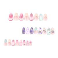 China Long Almond Colourful Stripes 3D Press On Nails Stars Rhinestone Design for sale