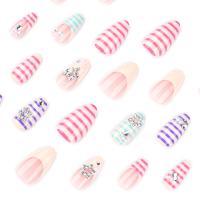 China Long Almond Colourful Stripes 3D Press On Nails Stars Rhinestone Design for sale