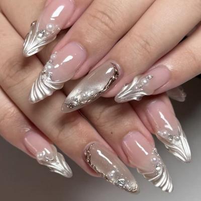 China Long Almond Cat Eyes  Finish 3D Artifical Nails French Design for sale