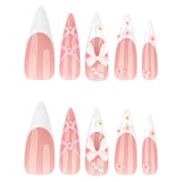 China Pink Bow Long Stiletto French Tip Fake Nails 3D Design Flowers for sale