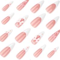 China Pink Bow Long Stiletto French Tip Fake Nails 3D Design Flowers for sale